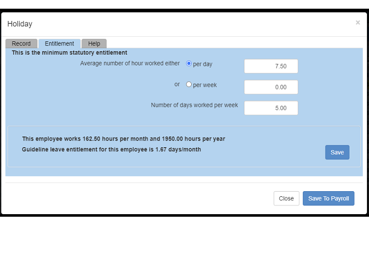 Holiday pay and days off - Payback Payroll Software